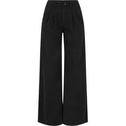 Urban Classics Damen Ladies Organic Pleated Cotton Pants in black | Gr.: 28