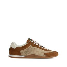 Gucci Low-Top Sneaker - Monogram-Patterned Suede And Fabric Flat Shoes - Gr. 10 - in Braun - f&uuml;r Damen