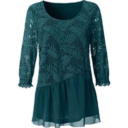 Damen Chiffonbluse mit Baumwoll-Spitze petrol, Gr&ouml;&szlig;e 48