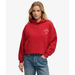 Superdry Damen Baumwolle Logo Druck Heritage Hamptons Kapuzenpullover, Rot & Grau - Gr&ouml;&szlig;e: 40 2102622501879K5Y019