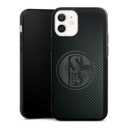 DeinDesign iPhone 12 mini Handy Slim Case extra d&uuml;nn Silikon Handyh&uuml;lle schwarz H&uuml;lle Fc Schalke 04 Metallic Look Carbon Silikon Slim Case