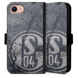 DeinDesign iPhone 16e Handy Klapph&uuml;lle Handyh&uuml;lle aus Kunst Leder schwarz Flip Case Merchandise Fc Schalke 04 Concrete Sideflip mit Lasche