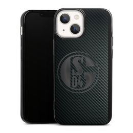 DeinDesign iPhone 13 Mini Handy Slim Case extra d&uuml;nn Silikon Handyh&uuml;lle schwarz H&uuml;lle Fc Schalke 04 Metallic Look Carbon Silikon Slim Case