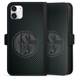 DeinDesign iPhone 11 Handy Klapph&uuml;lle Handyh&uuml;lle aus Kunst Leder schwarz Flip Case Fc Schalke 04 Metallic Look Carbon Sideflip mit Lasche