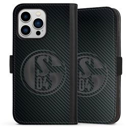 DeinDesign iPhone 13 Pro Handy Klapph&uuml;lle Handyh&uuml;lle aus Kunst Leder schwarz Flip Case Fc Schalke 04 Metallic Look Carbon Sideflip mit Lasche