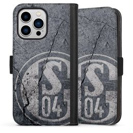DeinDesign iPhone 13 Pro Handy Klapph&uuml;lle Handyh&uuml;lle aus Kunst Leder schwarz Flip Case Merchandise Fc Schalke 04 Concrete Sideflip mit Lasche