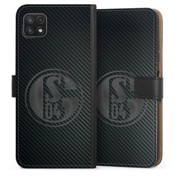 DeinDesign Galaxy A22 5G Handy Klapph&uuml;lle Handyh&uuml;lle aus Kunst Leder schwarz Flip Case Carbon Metallic Look Fc Schalke 04 Sideflip mit langer Lasche