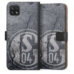 DeinDesign Galaxy A22 5G Handy Klapph&uuml;lle Handyh&uuml;lle aus Kunst Leder schwarz Flip Case Fc Schalke 04 Concrete Merchandise Sideflip mit langer Lasche