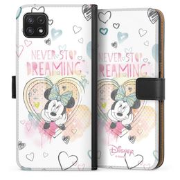 DeinDesign Galaxy A22 5G Handy Klapph&uuml;lle Handyh&uuml;lle aus Kunst Leder schwarz Flip Case Disney Minnie Mouse Official Licensed Product Sideflip mit langer Lasche