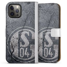 DeinDesign iPhone 12 Pro Max Handy Klapph&uuml;lle Handyh&uuml;lle aus Kunst Leder wei&szlig; Flip Case Merchandise Fc Schalke 04 Concrete Sideflip mit Lasche