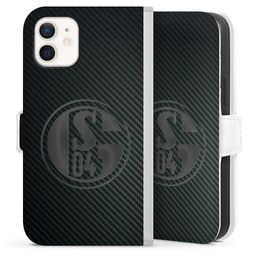 DeinDesign iPhone 12 mini Handy Klapph&uuml;lle Handyh&uuml;lle aus Kunst Leder wei&szlig; Flip Case Fc Schalke 04 Metallic Look Carbon Sideflip mit Lasche