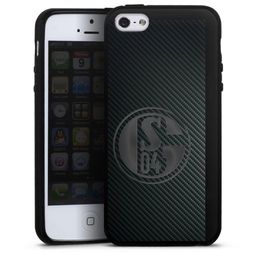 DeinDesign iPhone SE (2016-2019) Handy Silikon H&uuml;lle Case schwarz Handyh&uuml;lle Metallic Look Carbon Fc Schalke 04