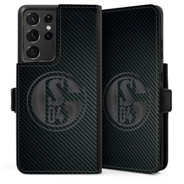 DeinDesign Galaxy S21 Ultra 5G Handy Klapph&uuml;lle Handyh&uuml;lle aus Kunst Leder schwarz Flip Case Fc Schalke 04 Metallic Look Carbon Sideflip mit Lasche