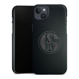 DeinDesign iPhone 14 Plus Handy Premium Case Smartphone Handyh&uuml;lle Schutzh&uuml;lle gl&auml;nzend Fc Schalke 04 Metallic Look Carbon Premium Case