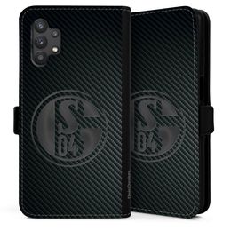 DeinDesign Galaxy A32 5G Handy Klapph&uuml;lle Handyh&uuml;lle aus Kunst Leder schwarz Flip Case Fc Schalke 04 Metallic Look Carbon Sideflip mit langer Lasche