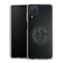 DeinDesign Galaxy A12 Handy Silikon H&uuml;lle Case transparent Handyh&uuml;lle Fc Schalke 04 Metallic Look Carbon Silikon Case