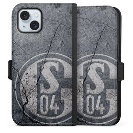 DeinDesign iPhone 15 Handy Klapph&uuml;lle Handyh&uuml;lle aus Kunst Leder schwarz Flip Case Merchandise Fc Schalke 04 Concrete Sideflip mit Lasche