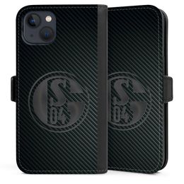 DeinDesign iPhone 13 Handy Klapph&uuml;lle Handyh&uuml;lle aus Kunst Leder schwarz Flip Case Fc Schalke 04 Metallic Look Carbon Sideflip mit Lasche