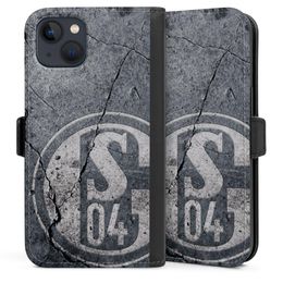 DeinDesign iPhone 13 Handy Klapph&uuml;lle Handyh&uuml;lle aus Kunst Leder schwarz Flip Case Merchandise Fc Schalke 04 Concrete Sideflip mit Lasche