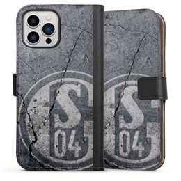 DeinDesign iPhone 13 Pro Max Handy Klapph&uuml;lle Handyh&uuml;lle aus Kunst Leder schwarz Flip Case Merchandise Fc Schalke 04 Concrete Sideflip mit langer Lasche