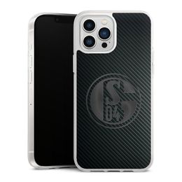 DeinDesign iPhone 13 Pro Max Handy Silikon H&uuml;lle Case transparent Handyh&uuml;lle Fc Schalke 04 Metallic Look Carbon Silikon Case