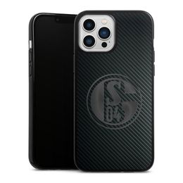 DeinDesign iPhone 13 Pro Max Handy Silikon H&uuml;lle Case schwarz Handyh&uuml;lle Fc Schalke 04 Metallic Look Carbon