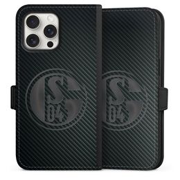 DeinDesign iPhone 15 Pro Max Handy Klapph&uuml;lle Handyh&uuml;lle aus Kunst Leder schwarz Flip Case Fc Schalke 04 Metallic Look Carbon Sideflip mit Lasche