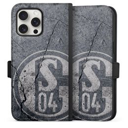 DeinDesign iPhone 15 Pro Max Handy Klapph&uuml;lle Handyh&uuml;lle aus Kunst Leder schwarz Flip Case Merchandise Fc Schalke 04 Concrete Sideflip mit Lasche