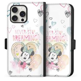 DeinDesign iPhone 15 Pro Max Handy Klapph&uuml;lle Handyh&uuml;lle aus Kunst Leder schwarz Flip Case Official Licensed Product Minnie Mouse Disney Sideflip mit Lasche