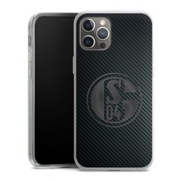 DeinDesign iPhone 12 Pro Max Handy Silikon H&uuml;lle Case transparent Handyh&uuml;lle Fc Schalke 04 Metallic Look Carbon Silikon Case