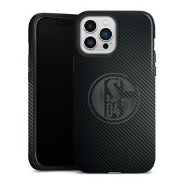 DeinDesign iPhone 13 Pro Max Handy Panzer Handyh&uuml;lle robuste Outdoor H&uuml;lle Schutzh&uuml;lle gl&auml;nzend Fc Schalke 04 Metallic Look Carbon Tough Case