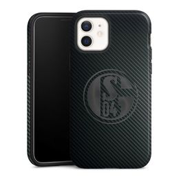 DeinDesign iPhone 12 mini Handy Panzer Handyh&uuml;lle robuste Outdoor H&uuml;lle Schutzh&uuml;lle gl&auml;nzend Fc Schalke 04 Metallic Look Carbon Tough Case