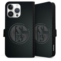 DeinDesign iPhone 14 Pro Max Handy Klapph&uuml;lle Handyh&uuml;lle aus Kunst Leder schwarz Flip Case Fc Schalke 04 Metallic Look Carbon Sideflip mit Lasche