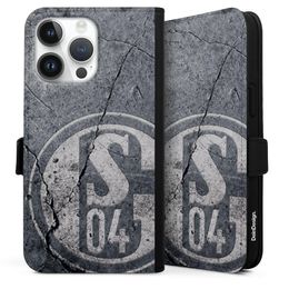 DeinDesign iPhone 14 Pro Max Handy Klapph&uuml;lle Handyh&uuml;lle aus Kunst Leder schwarz Flip Case Merchandise Fc Schalke 04 Concrete Sideflip mit Lasche