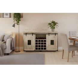 Wein-Sideboard Akazienholz massiv eichefarben Weinschrank 145 x 45 x 85 cm LIBRO