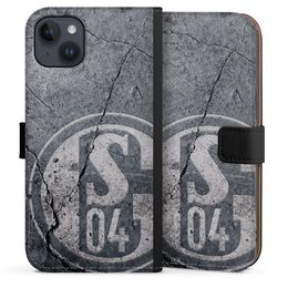 DeinDesign iPhone 14 Plus Handy Klapph&uuml;lle Handyh&uuml;lle aus Kunst Leder schwarz Flip Case Merchandise Fc Schalke 04 Concrete Sideflip mit langer Lasche