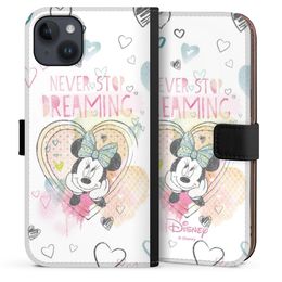 DeinDesign iPhone 14 Plus Handy Klapph&uuml;lle Handyh&uuml;lle aus Kunst Leder schwarz Flip Case Official Licensed Product Minnie Mouse Disney Sideflip mit langer Lasche