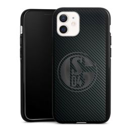 DeinDesign iPhone 12 mini Handy Silikon H&uuml;lle Case schwarz Handyh&uuml;lle Fc Schalke 04 Metallic Look Carbon
