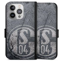 DeinDesign iPhone 14 Pro Handy Klapph&uuml;lle Handyh&uuml;lle aus Kunst Leder schwarz Flip Case Merchandise Fc Schalke 04 Concrete Sideflip mit langer Lasche