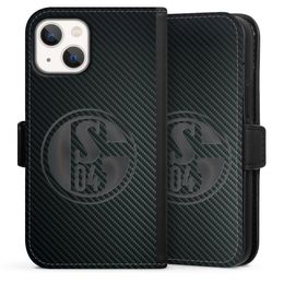DeinDesign Galaxy A51 Handy Klapph&uuml;lle Handyh&uuml;lle aus Kunst Leder schwarz Flip Case Fc Schalke 04 Metallic Look Carbon Sideflip mit Lasche