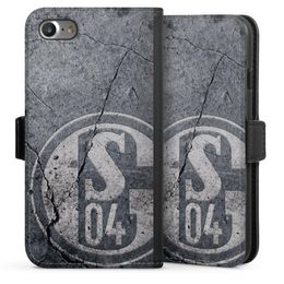 DeinDesign iPhone SE (2022) Handy Klapph&uuml;lle Handyh&uuml;lle aus Kunst Leder schwarz Flip Case Merchandise Fc Schalke 04 Concrete Sideflip mit Lasche