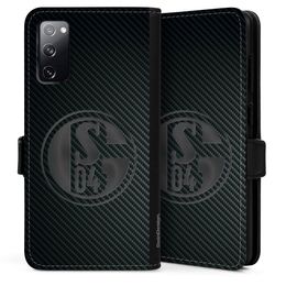 DeinDesign Galaxy S20 Handy Klapph&uuml;lle Handyh&uuml;lle aus Kunst Leder schwarz Flip Case Metallic Look Carbon Fc Schalke 04 Sideflip mit Lasche
