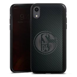 DeinDesign iPhone Xr Handy Silikon H&uuml;lle Case schwarz Handyh&uuml;lle Fc Schalke 04 Metallic Look Carbon