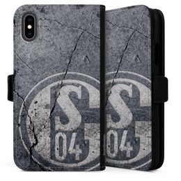 DeinDesign iPhone X Handy Klapph&uuml;lle Handyh&uuml;lle aus Kunst Leder schwarz Flip Case Merchandise Fc Schalke 04 Concrete Sideflip mit langer Lasche