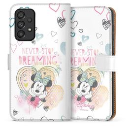 DeinDesign Galaxy A33 5G Handy Klapph&uuml;lle Handyh&uuml;lle aus Kunst Leder wei&szlig; Flip Case Disney Minnie Mouse Official Licensed Product Sideflip mit Lasche