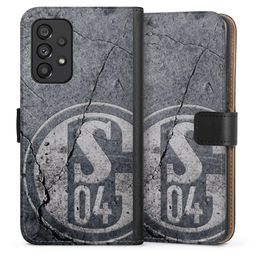 DeinDesign Galaxy A53 5G Handy Klapph&uuml;lle Handyh&uuml;lle aus Kunst Leder schwarz Flip Case Fc Schalke 04 Concrete Merchandise Sideflip mit langer Lasche