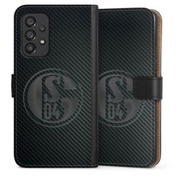 DeinDesign Galaxy A53 5G Handy Klapph&uuml;lle Handyh&uuml;lle aus Kunst Leder schwarz Flip Case Carbon Metallic Look Fc Schalke 04 Sideflip mit langer Lasche