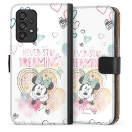 DeinDesign Galaxy A53 5G Handy Klapph&uuml;lle Handyh&uuml;lle aus Kunst Leder schwarz Flip Case Disney Minnie Mouse Official Licensed Product Sideflip mit langer Lasche