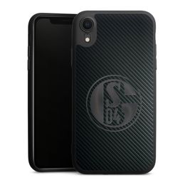 DeinDesign iPhone Xr Handy Premium Silikon H&uuml;lle Handyh&uuml;lle schwarz Case Fc Schalke 04 Metallic Look Carbon Silikon Premium Case