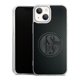 DeinDesign iPhone 13 Mini Handy Slim Case Silikon Handyh&uuml;lle transparent H&uuml;lle extra d&uuml;nn Fc Schalke 04 Metallic Look Carbon Silikon Slim Case